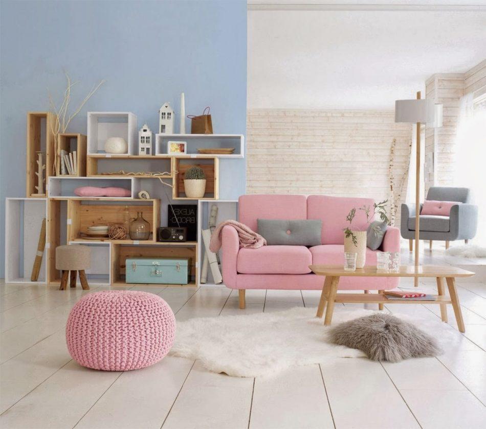 Thiết kế mẫu nội thất phòng khách hiện đại với gam màu pastel